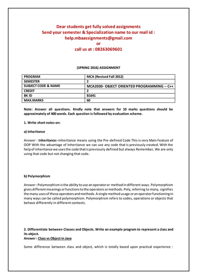 Mca2030 object oriented programming – c++ | DOCX | Programming Languages | Computing