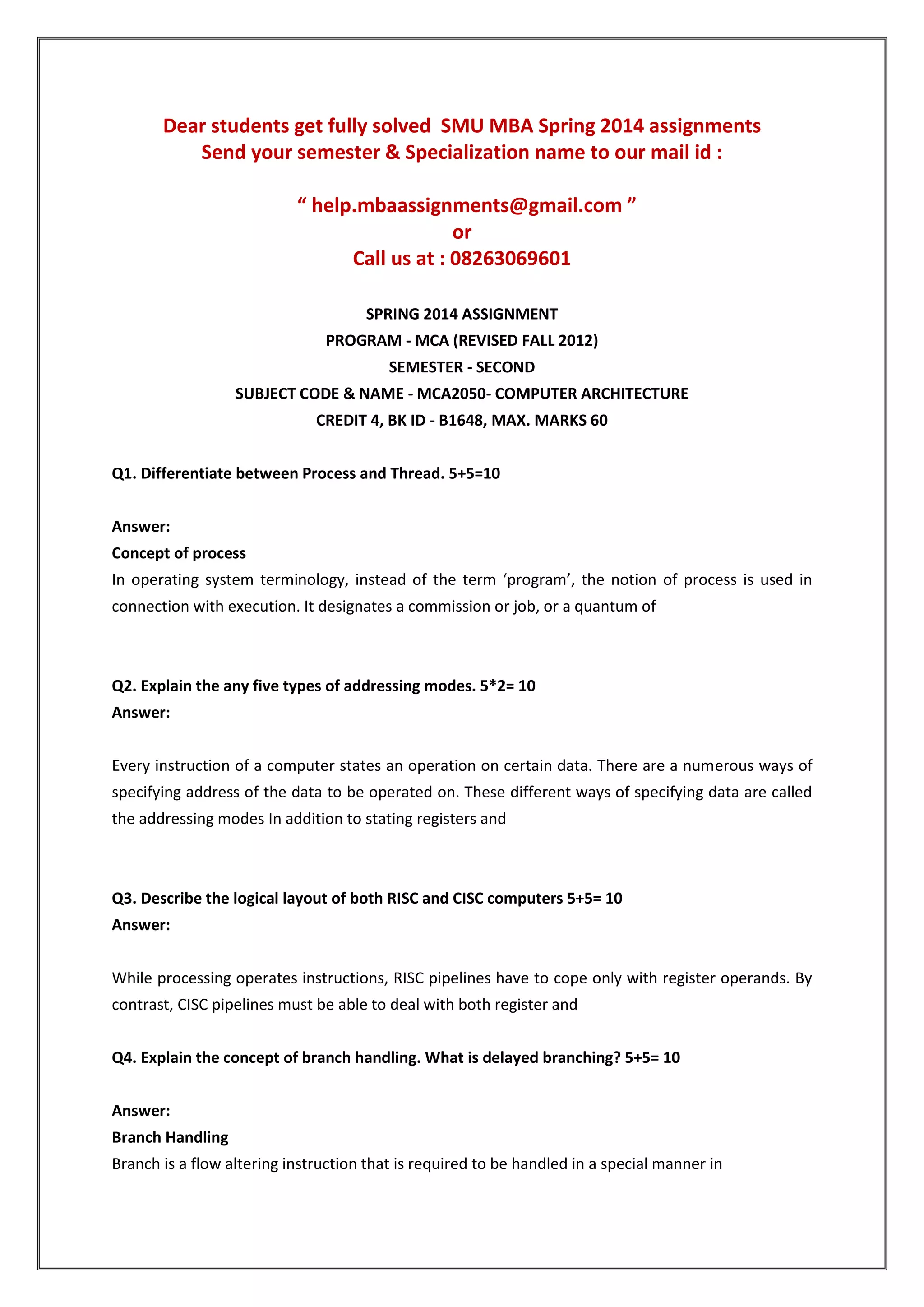 Mca2050 computer architecture | DOCX