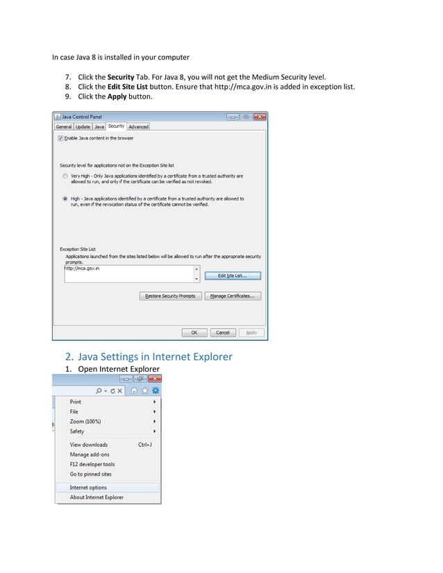 Latest Java Setting for MCA Portal(MANUAL) | PDF | Operating Systems ...