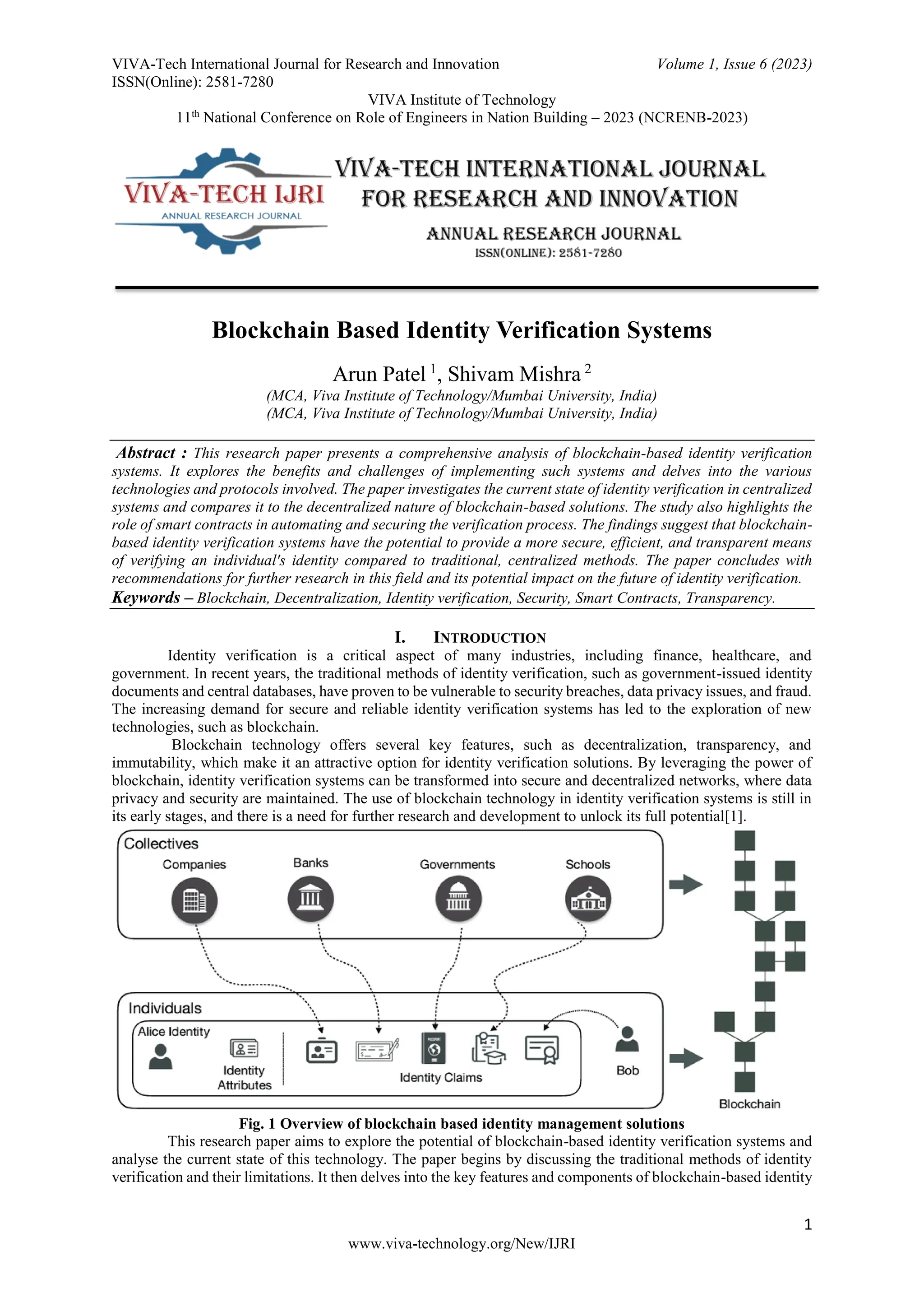 Blockchain Based Identity Verification Systems Pdf