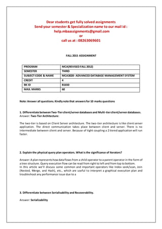 Mca3020 advanced database management system | DOCX