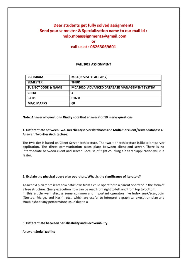 Mca3020 advanced database management system | DOCX