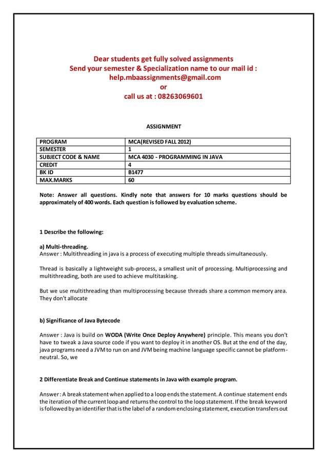 Mca 4030 programming in java | PDF
