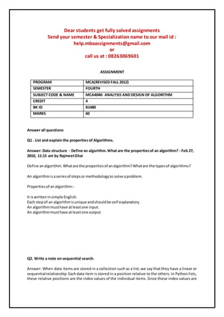 Mca4040 analysis and design of algorithm | DOCX