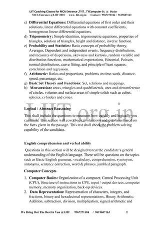 Mca entrance 2018 syllabus | PDF