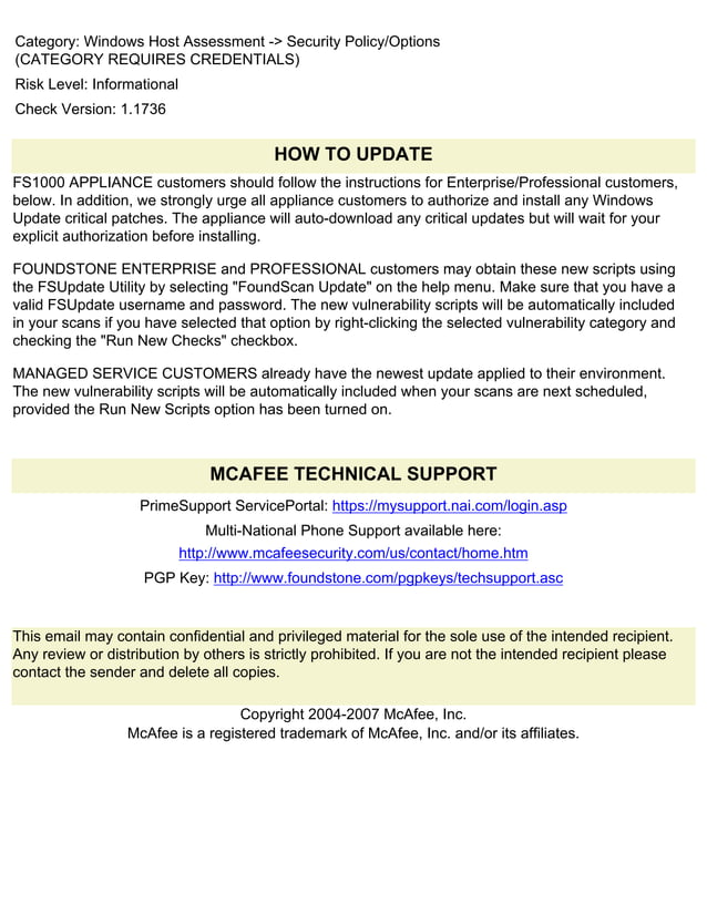 McAfee Foundstone Update | PDF