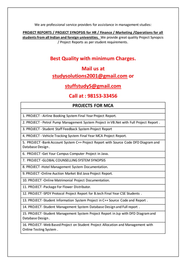 Mca, m tech project topics | PDF