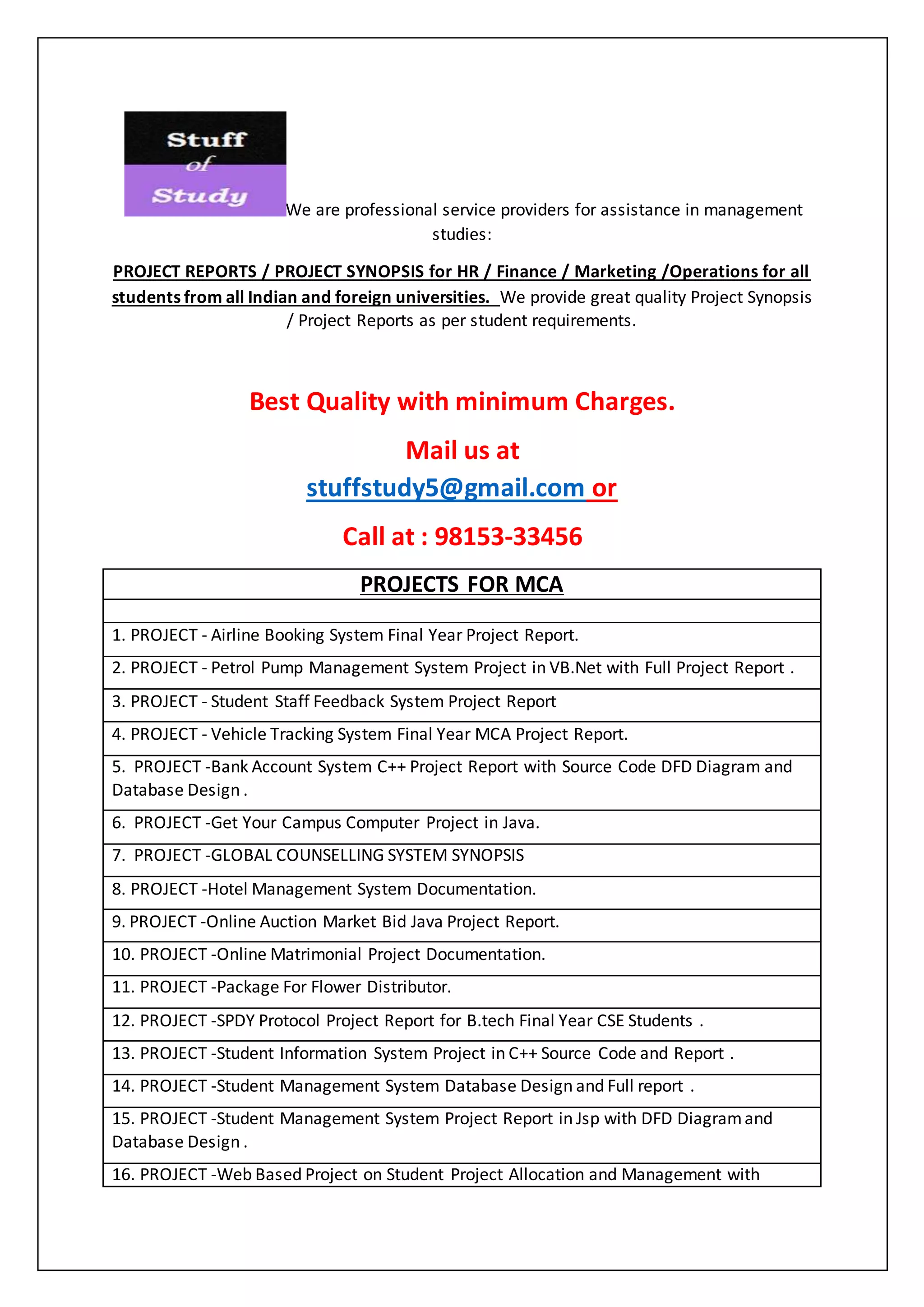 Mca, M tech project reports | PDF