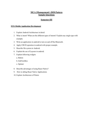 Pune University MCA [Management] 2020-Sample Questions | PDF