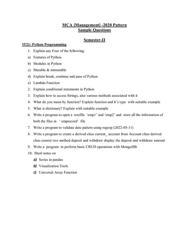 Pune University MCA [Management] 2020-Sample Questions | PDF ...