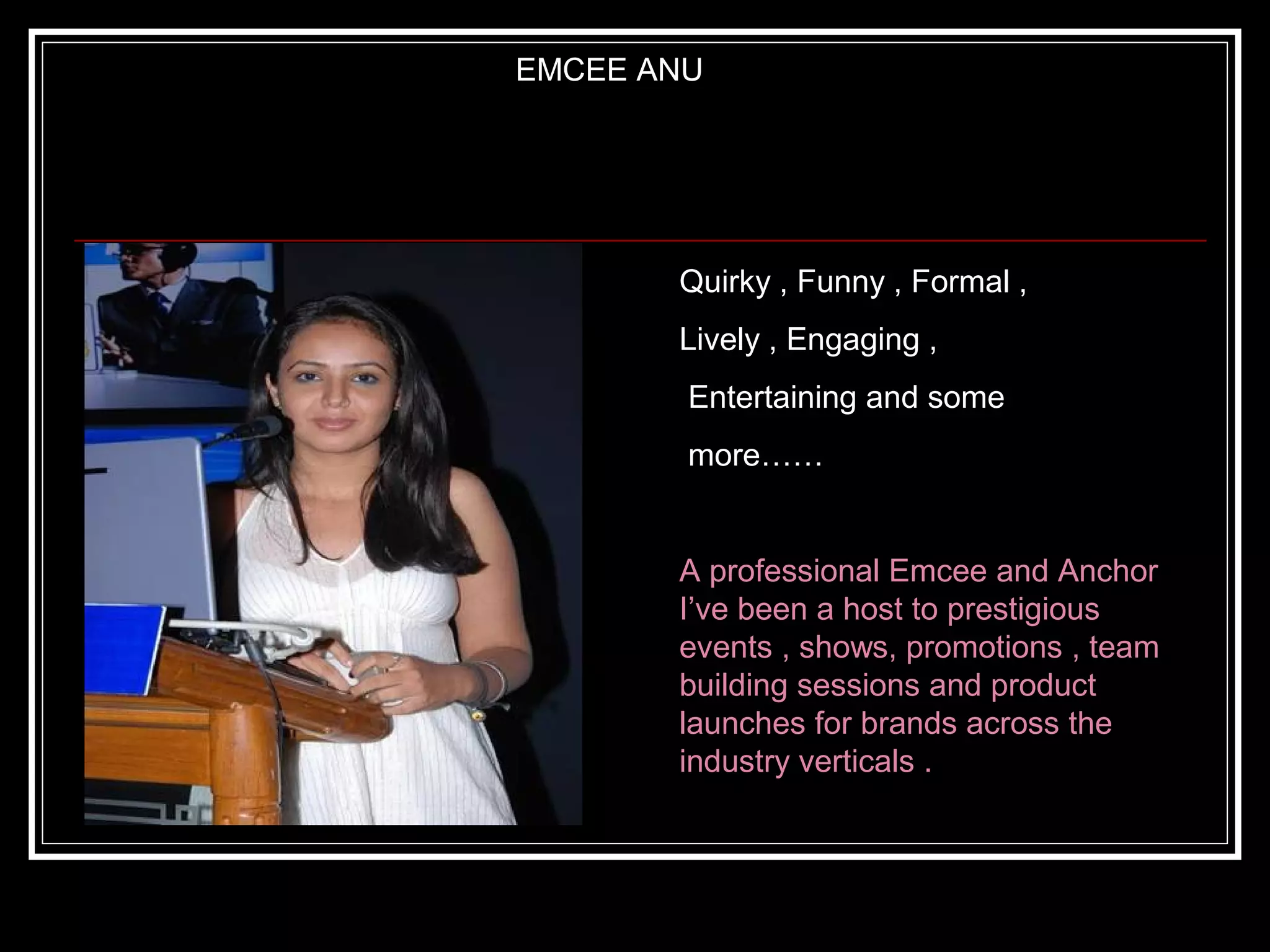 Emcee anu profile | PPT | Comedy | Genres