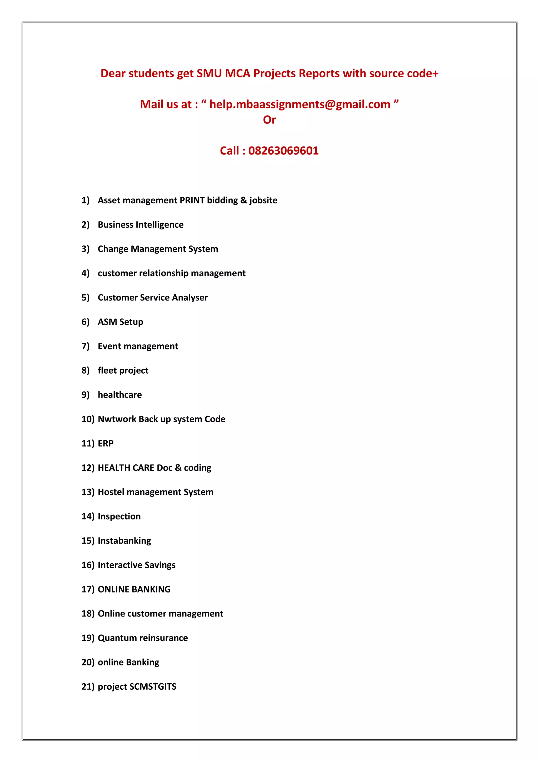 Mca projects reports | PDF