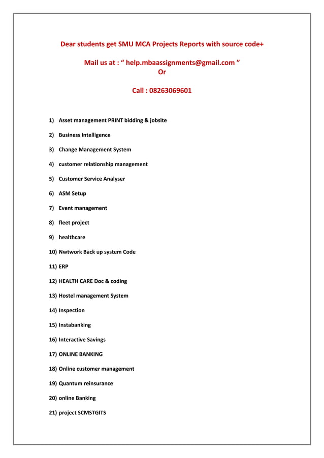 Mca projects reports | DOCX