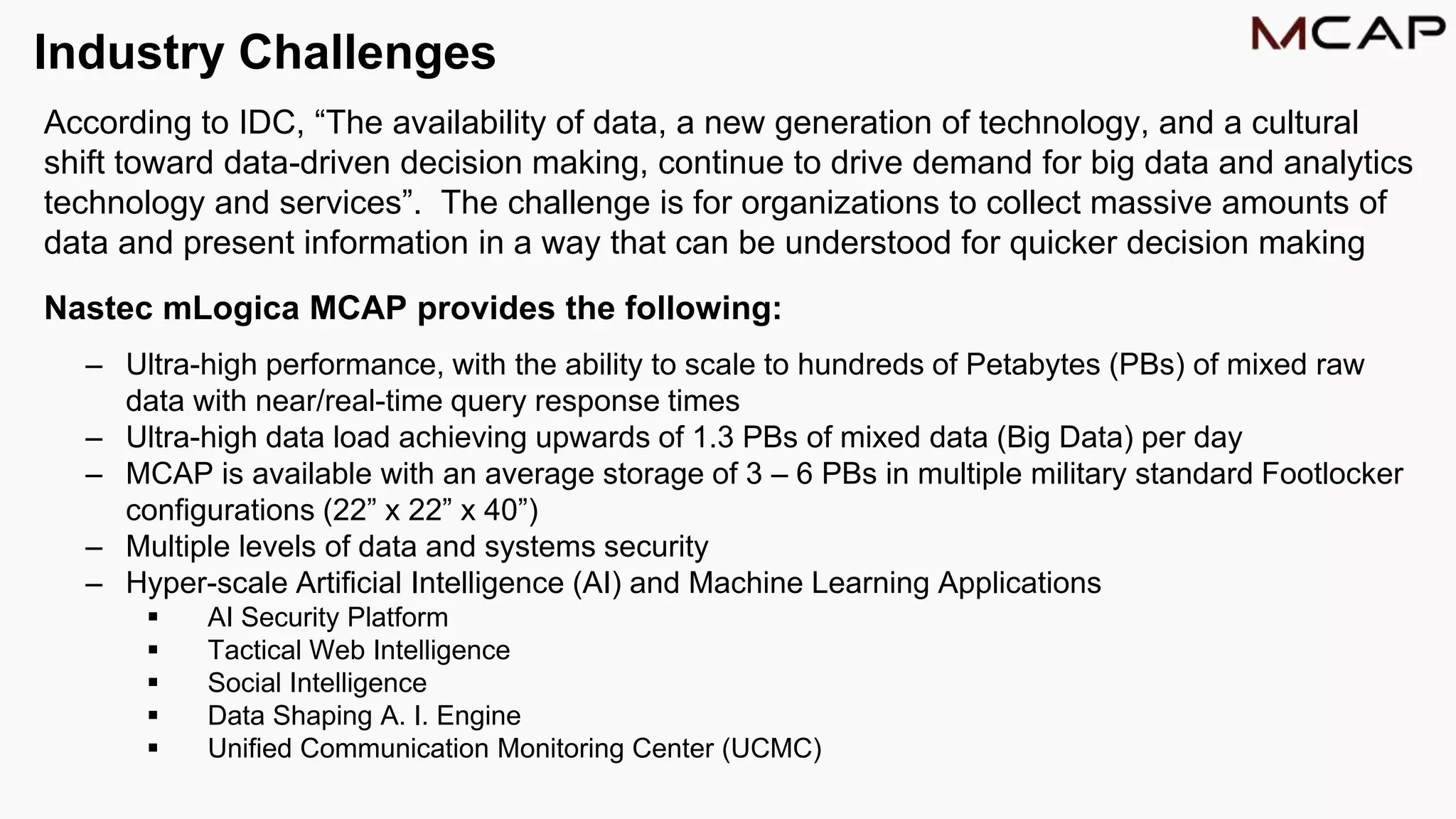 MCAP Big Data Security Intelligence Platform | PPT