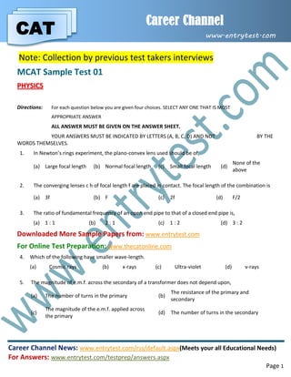 MCAT Sample Test Pattern Part 1 (2016) | PDF