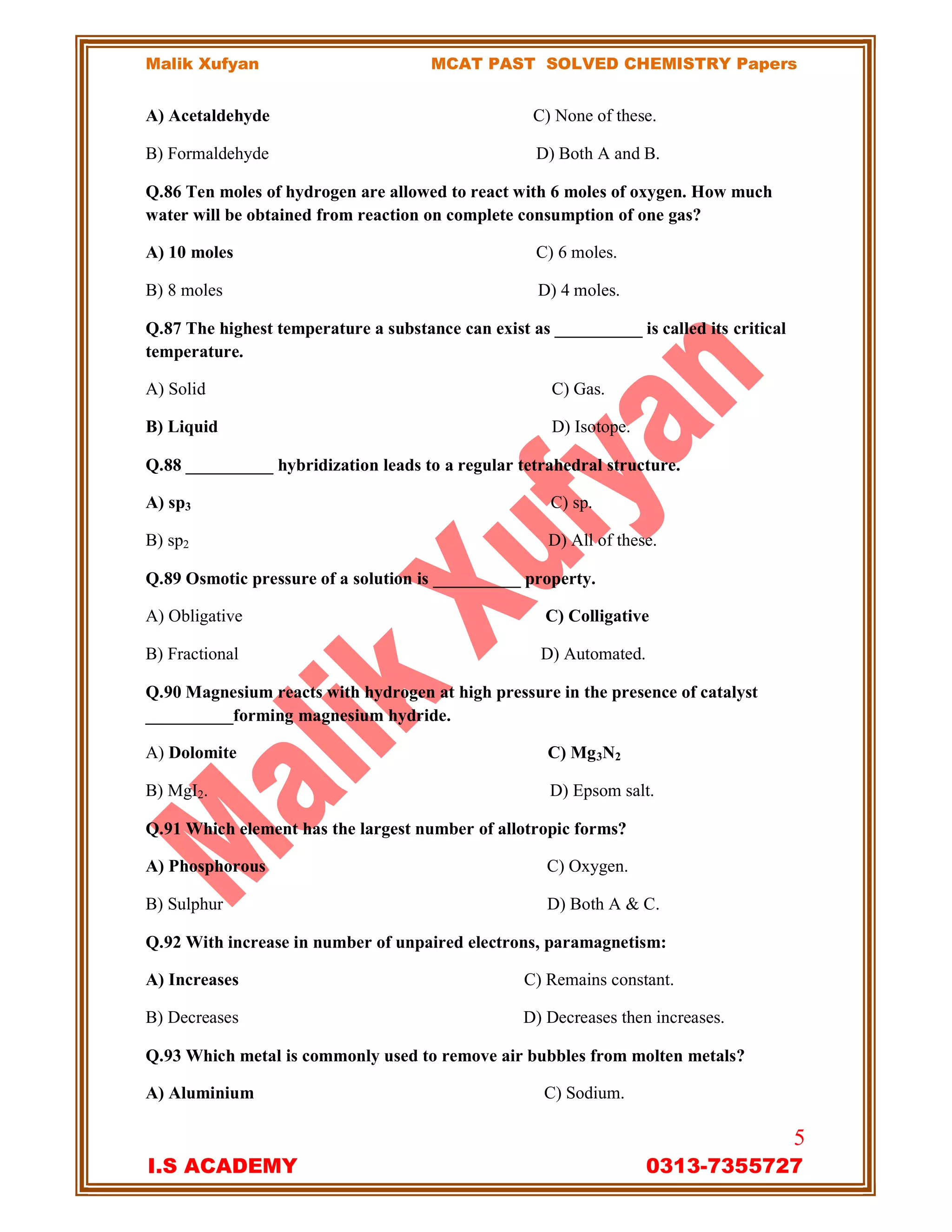 MCAT CHEMISTRY SOLVED PAST PAPERS (2008-2016) - Malik Xufyan | PDF