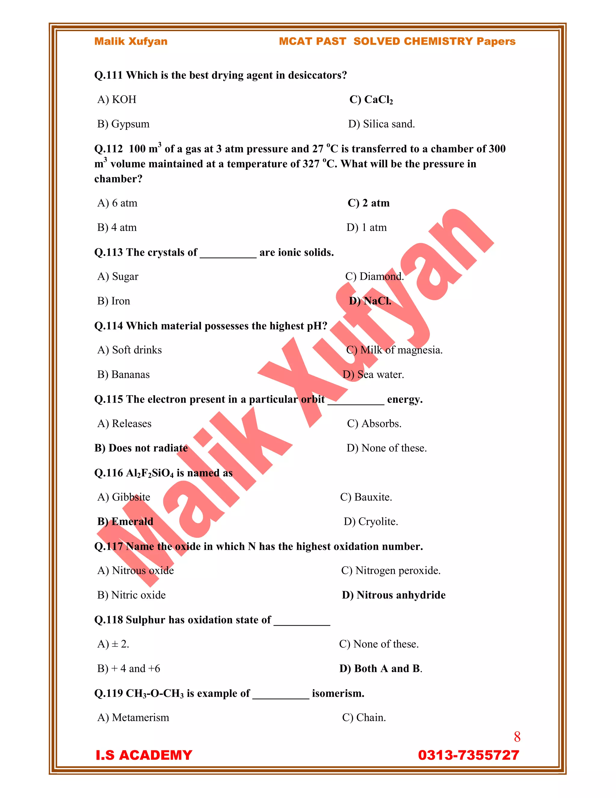 MCAT CHEMISTRY SOLVED PAST PAPERS (2008-2016) - Malik Xufyan | PDF