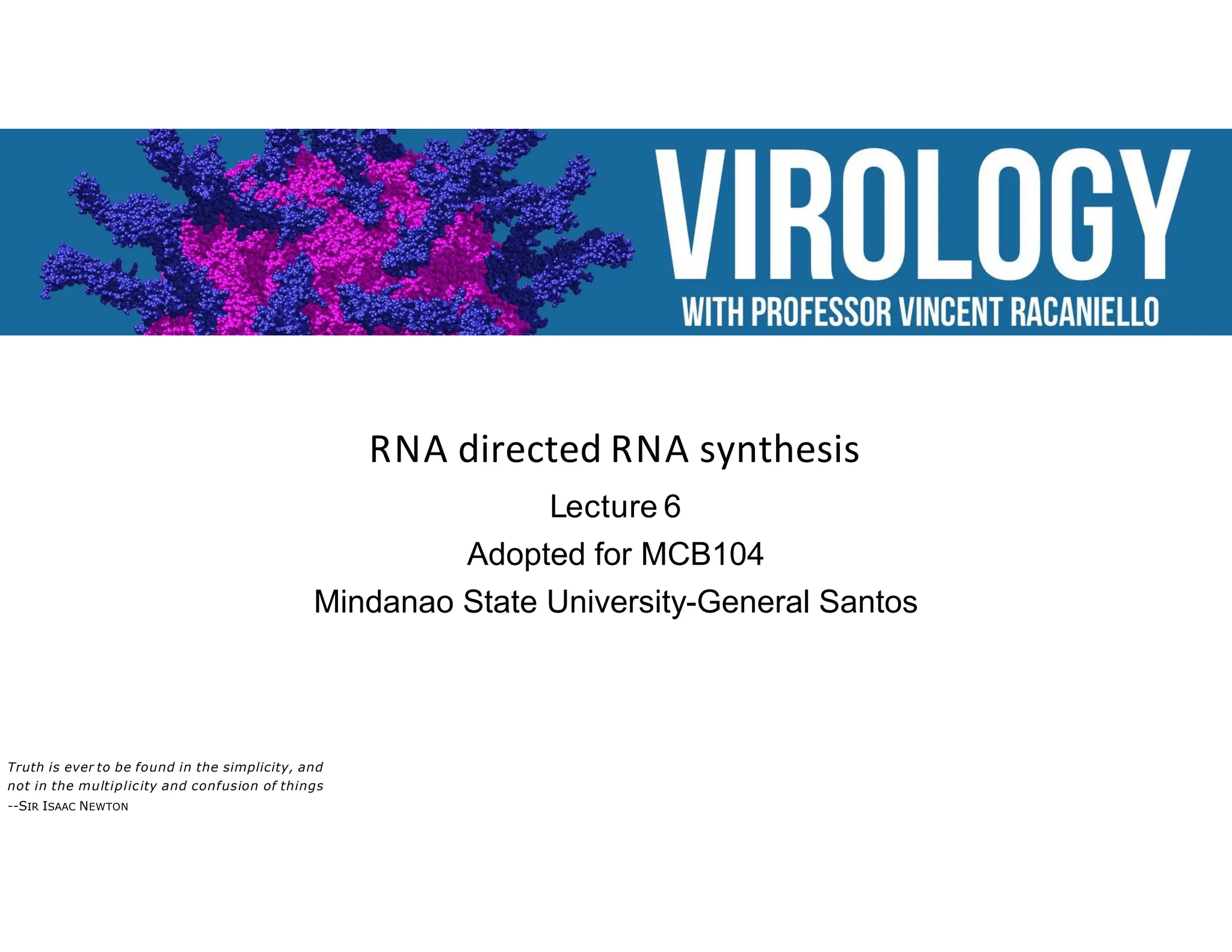 Virology - RNA directed RNA synthesis: Professor Vincent | PDF