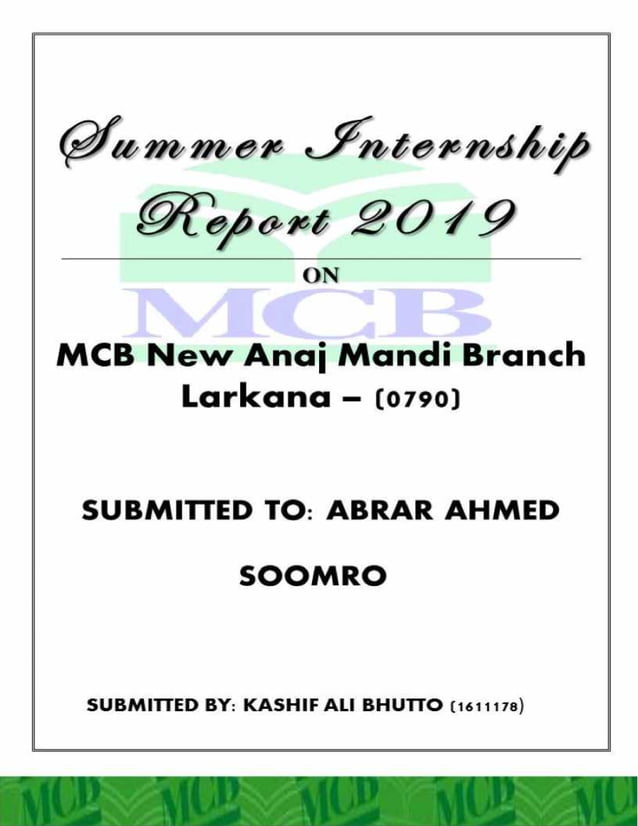 mcb Summer Internship Report 2019 | PDF | Business Banking & Finance | Business