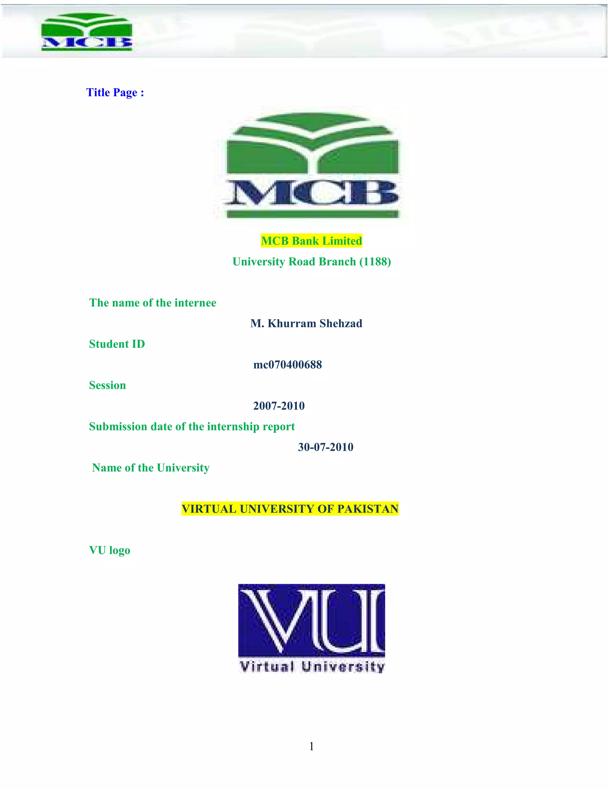 Mcb marekting report | PDF