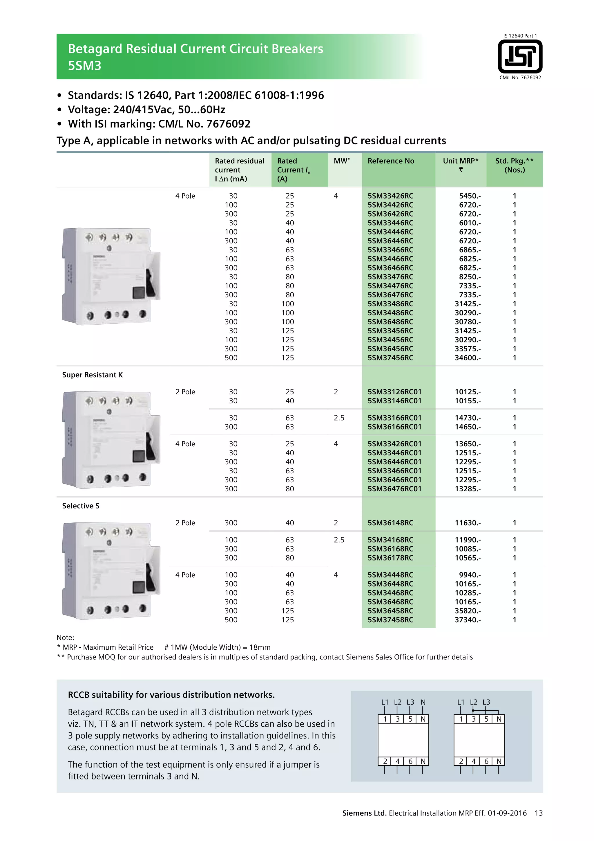 Mcb price list_electrical_installations_a_to_z_w.e.f_1st_sep_2016 | PDF