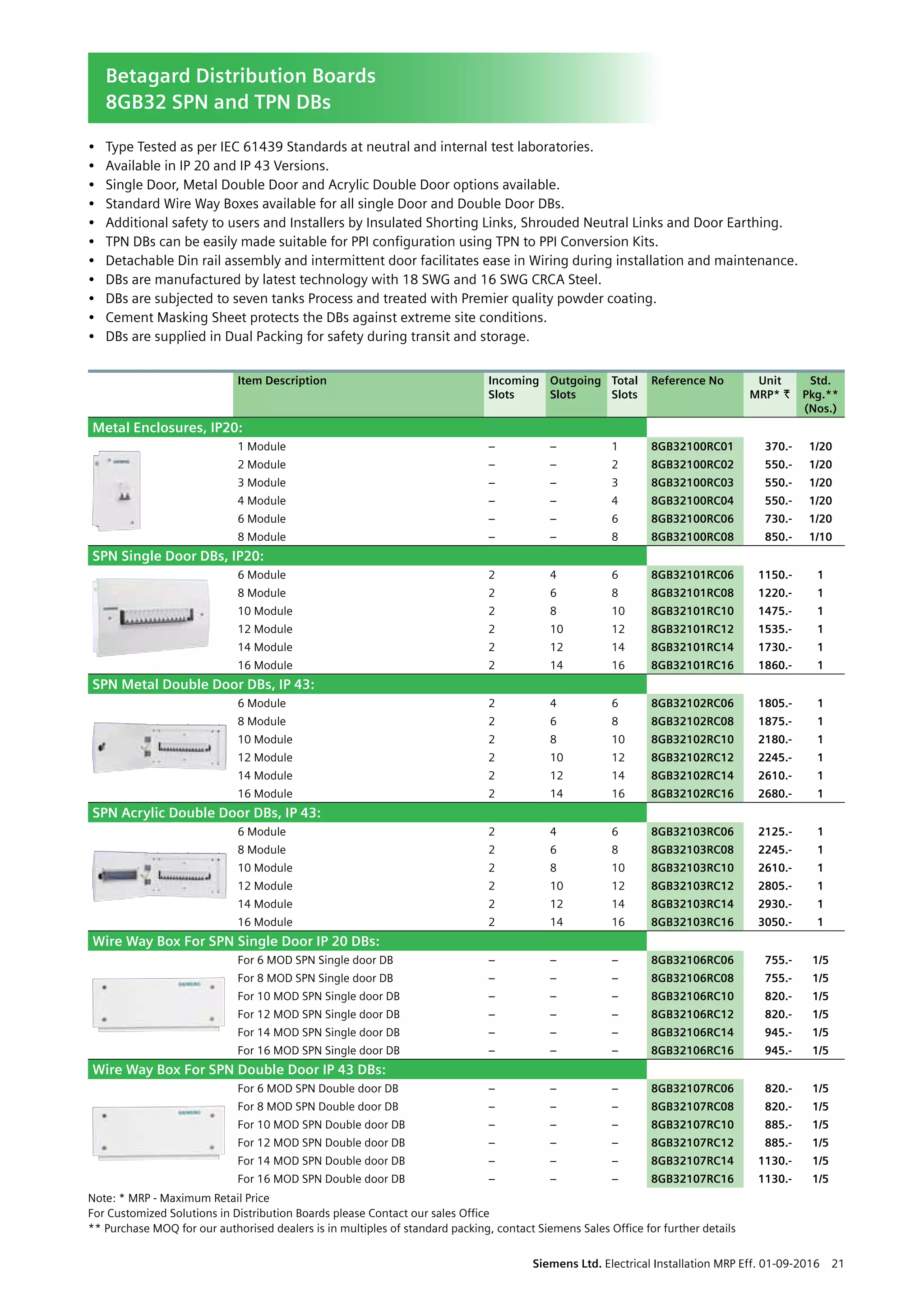 Mcb price list_electrical_installations_a_to_z_w.e.f_1st_sep_2016 | PDF