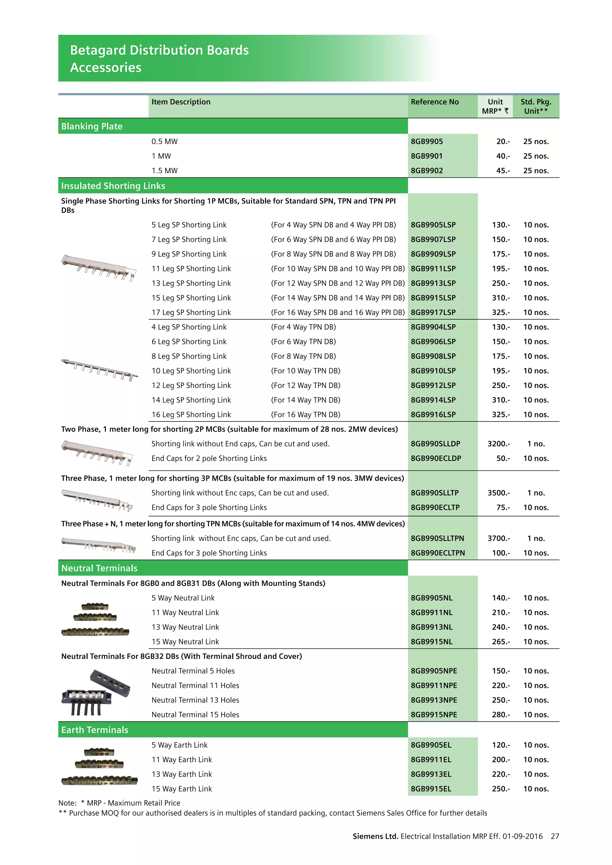 Mcb price list_electrical_installations_a_to_z_w.e.f_1st_sep_2016 | PDF