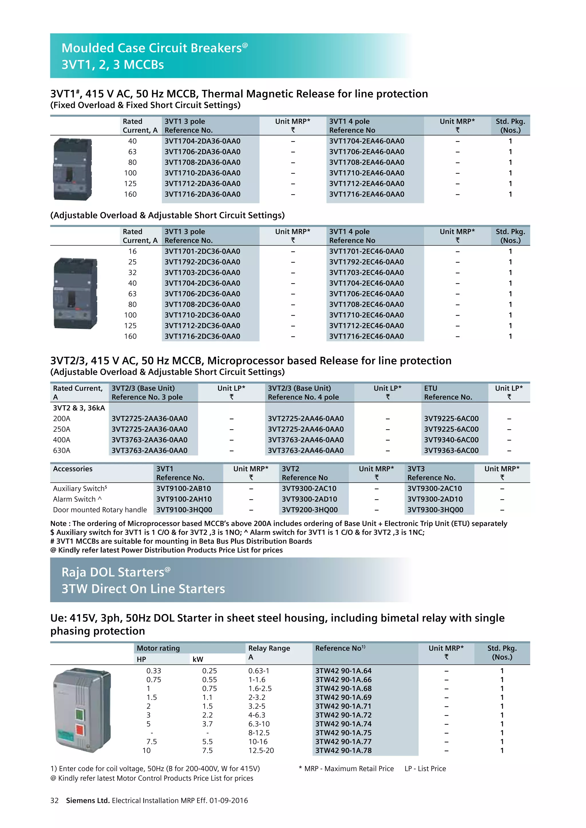 Mcb price list_electrical_installations_a_to_z_w.e.f_1st_sep_2016 | PDF