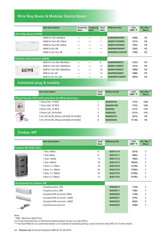 Mcb price list_electrical_installations_a_to_z_w.e.f_1st_sep_2016 | PDF
