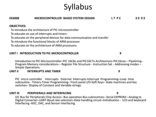 EE6008 MCBSD - Introduction to PIC Micro controller | PPT