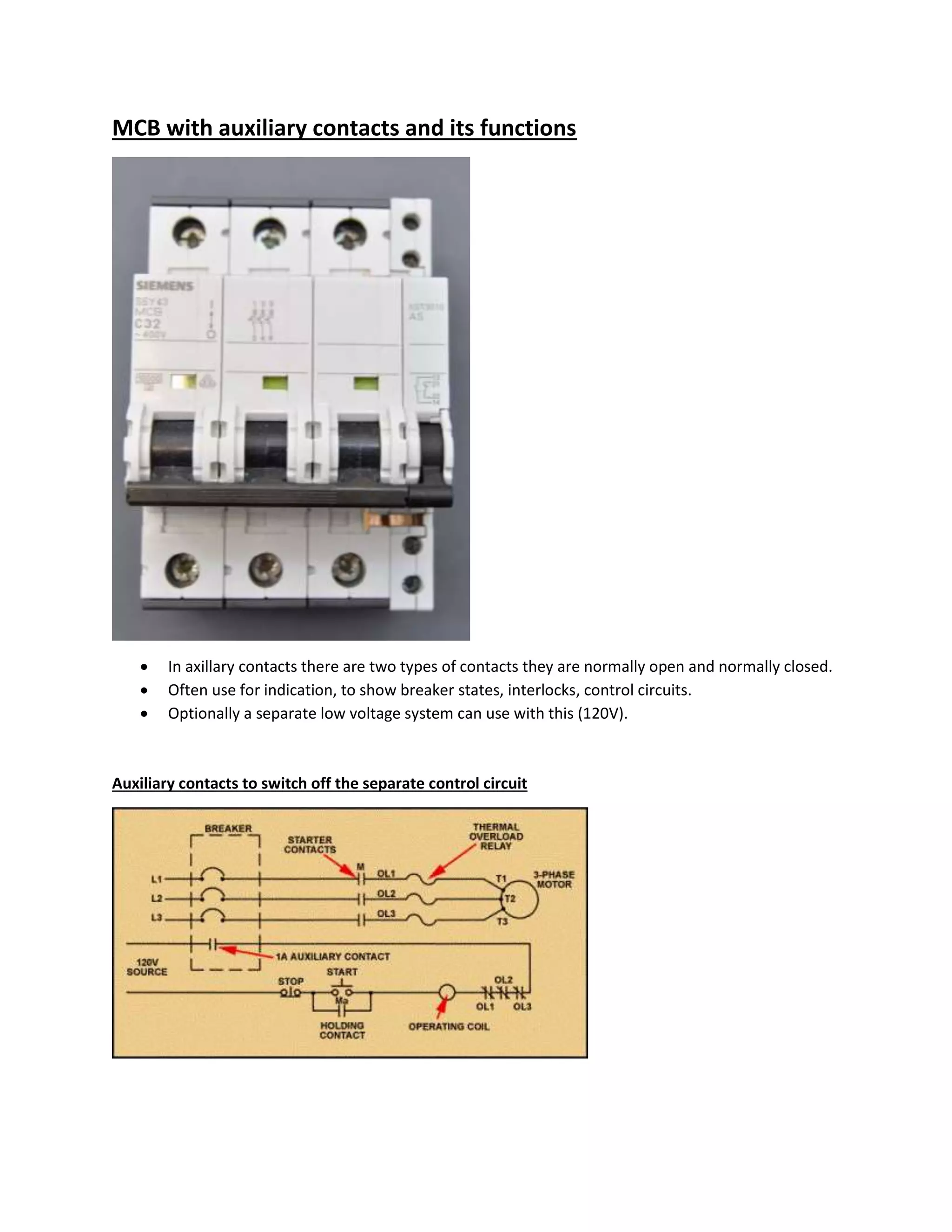 Mcb with auxiliary contacts and its functions | DOCX