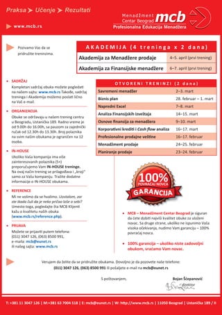 MCB Menadžment Centar Beograd | PDF