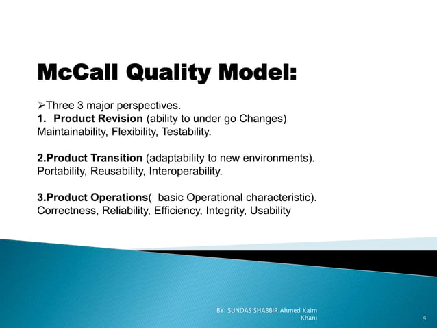 McCall Software Quality Model in Software Quality Assurance | PPTX