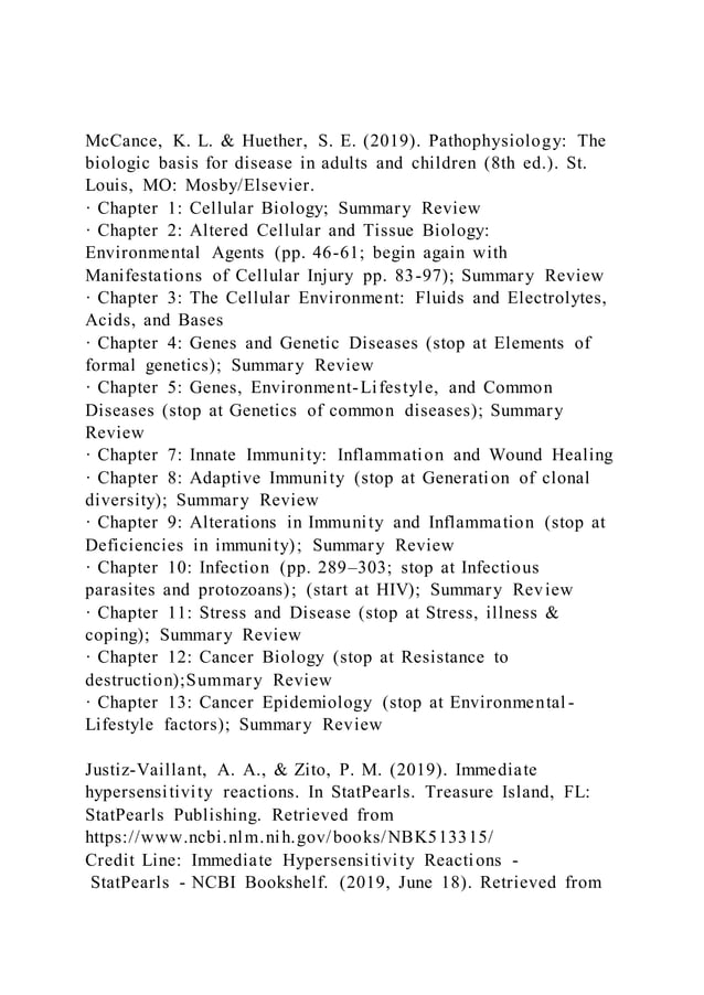 McCance, K. L. & Huether, S. E. (2019). Pathophysiology The biolo