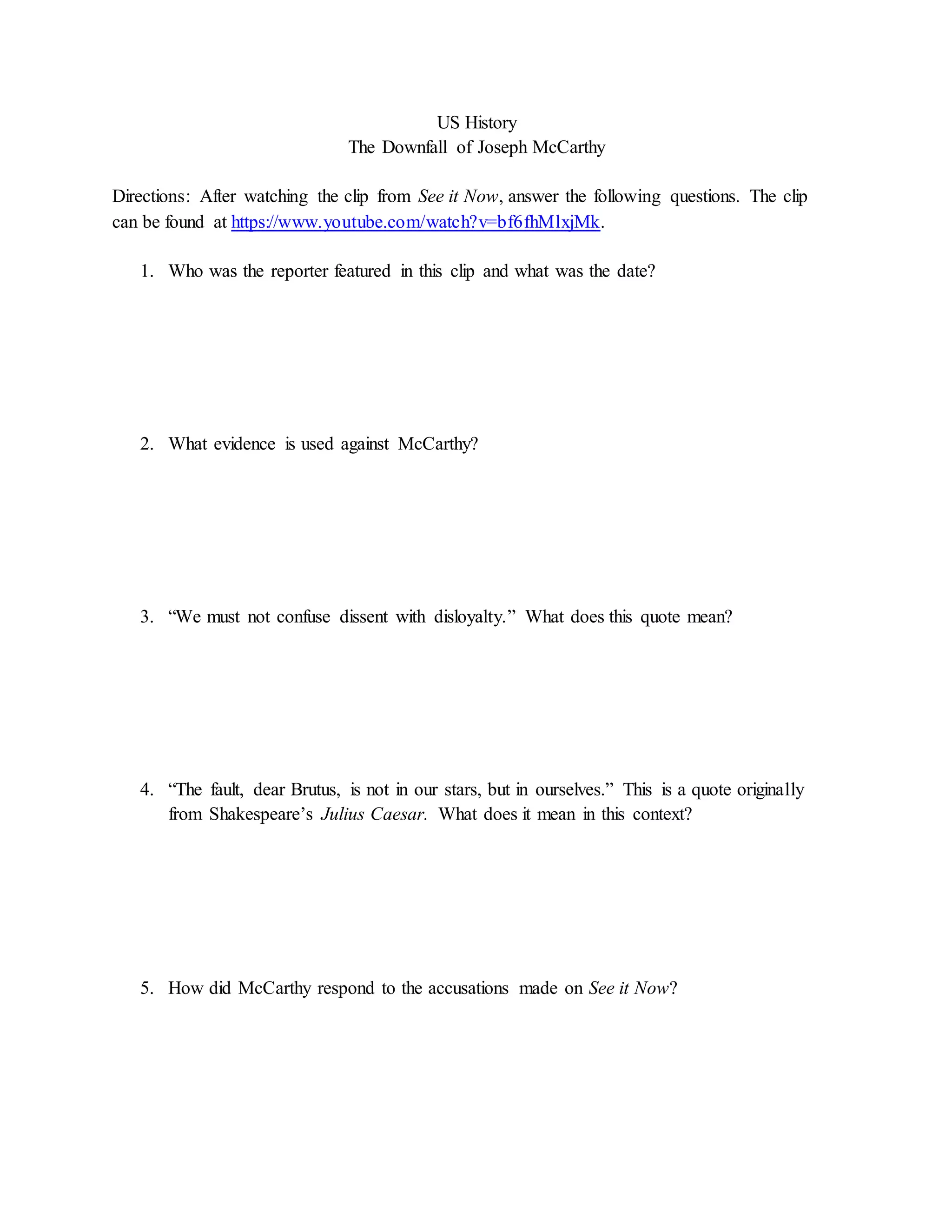 McCarthy See it Now worksheet | DOCX