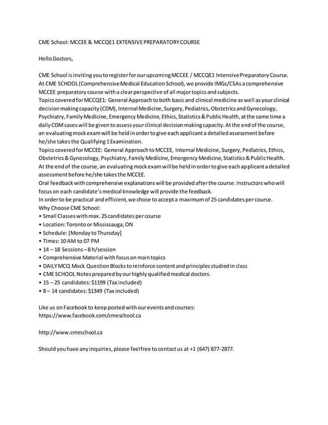 MCCEE; MCCQE1, MCCQE Part 1 | DOCX