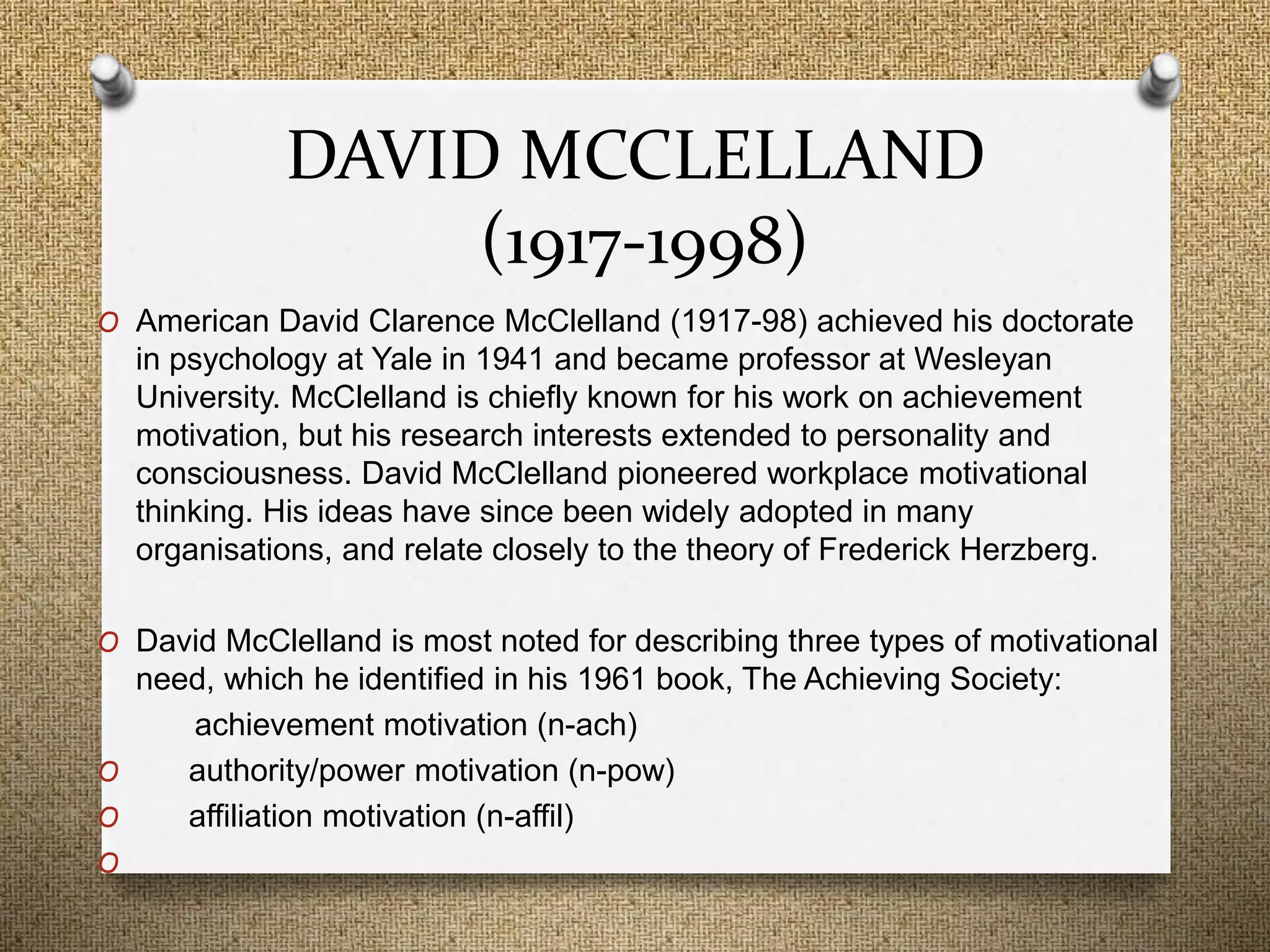 Mc Clelland motivational needs theory | PPTX