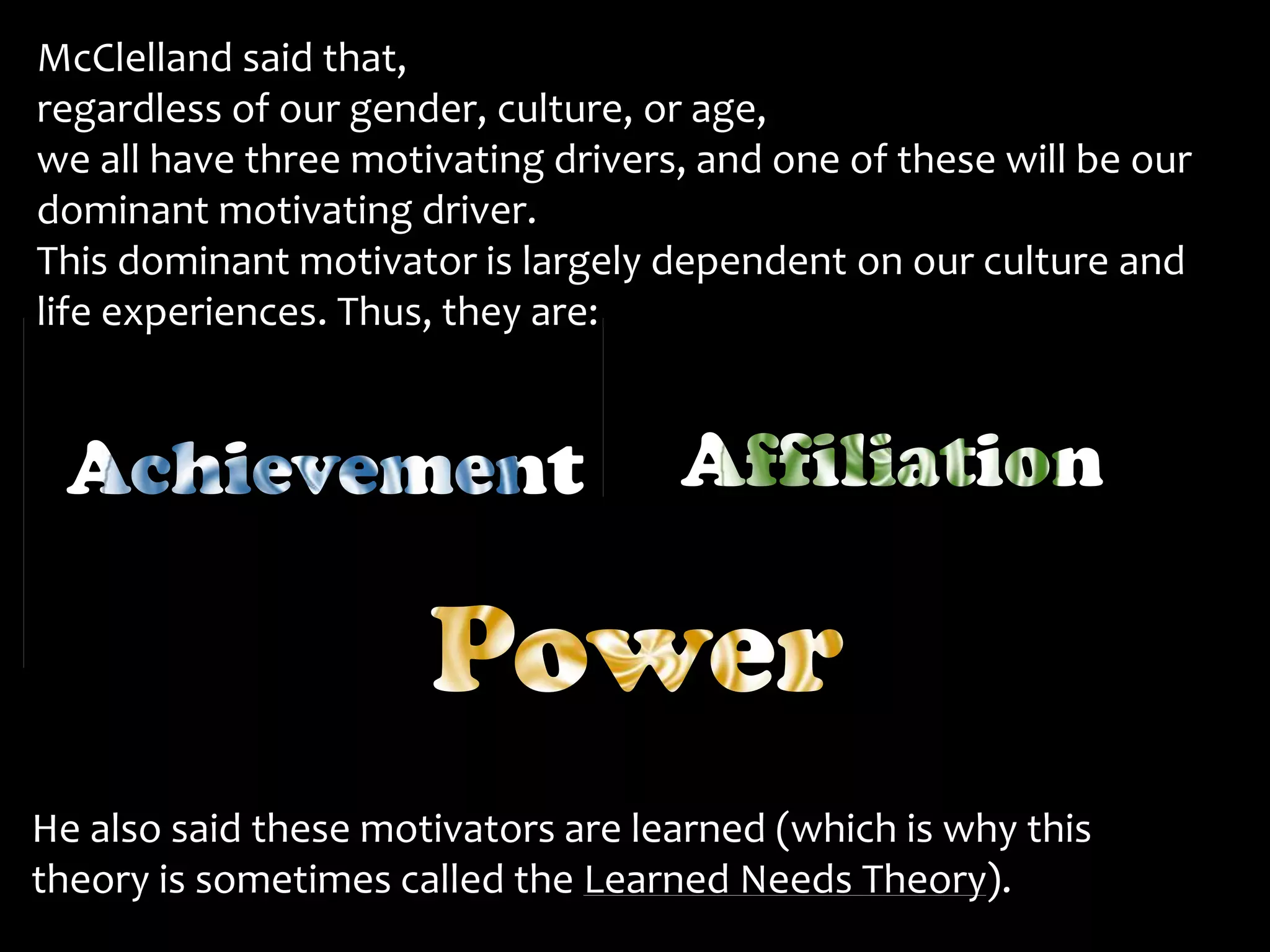 McClelland's theory of Motivation | PPTX