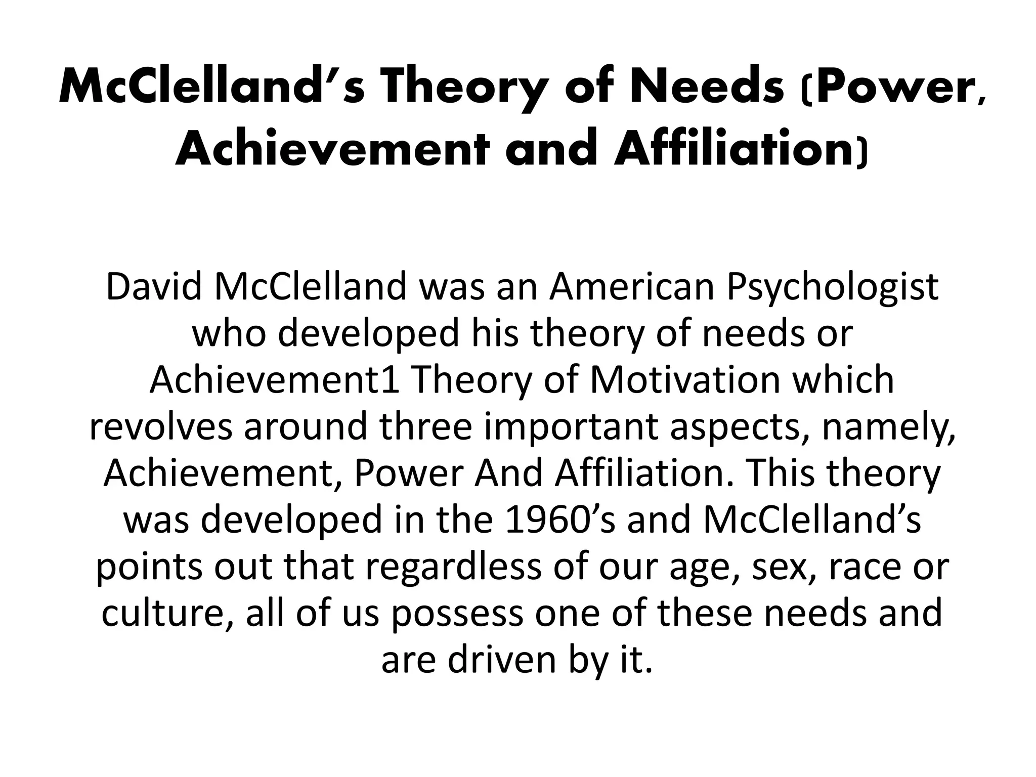 Mc clelland’s theory prerna 1 | PPTX