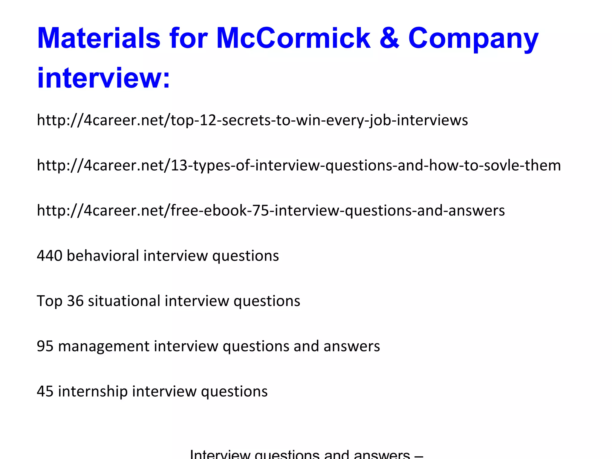 Mc cormick & company intervew questions and answers | PPT
