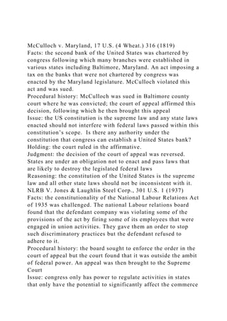 McCulloch v. Maryland, 17 U.S. (4 Wheat.) 316 (1819)Facts the s.docx