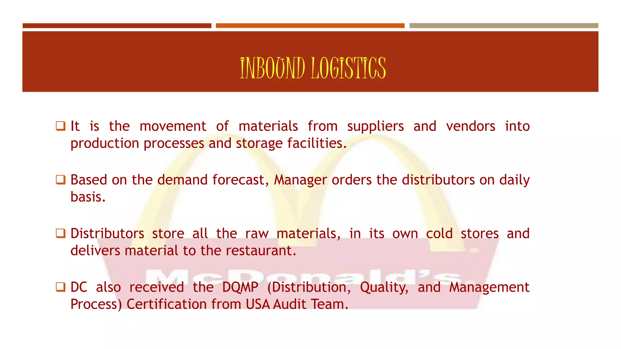 Mc Donalds : Logistics & supply chain management (SCM) | PPTX