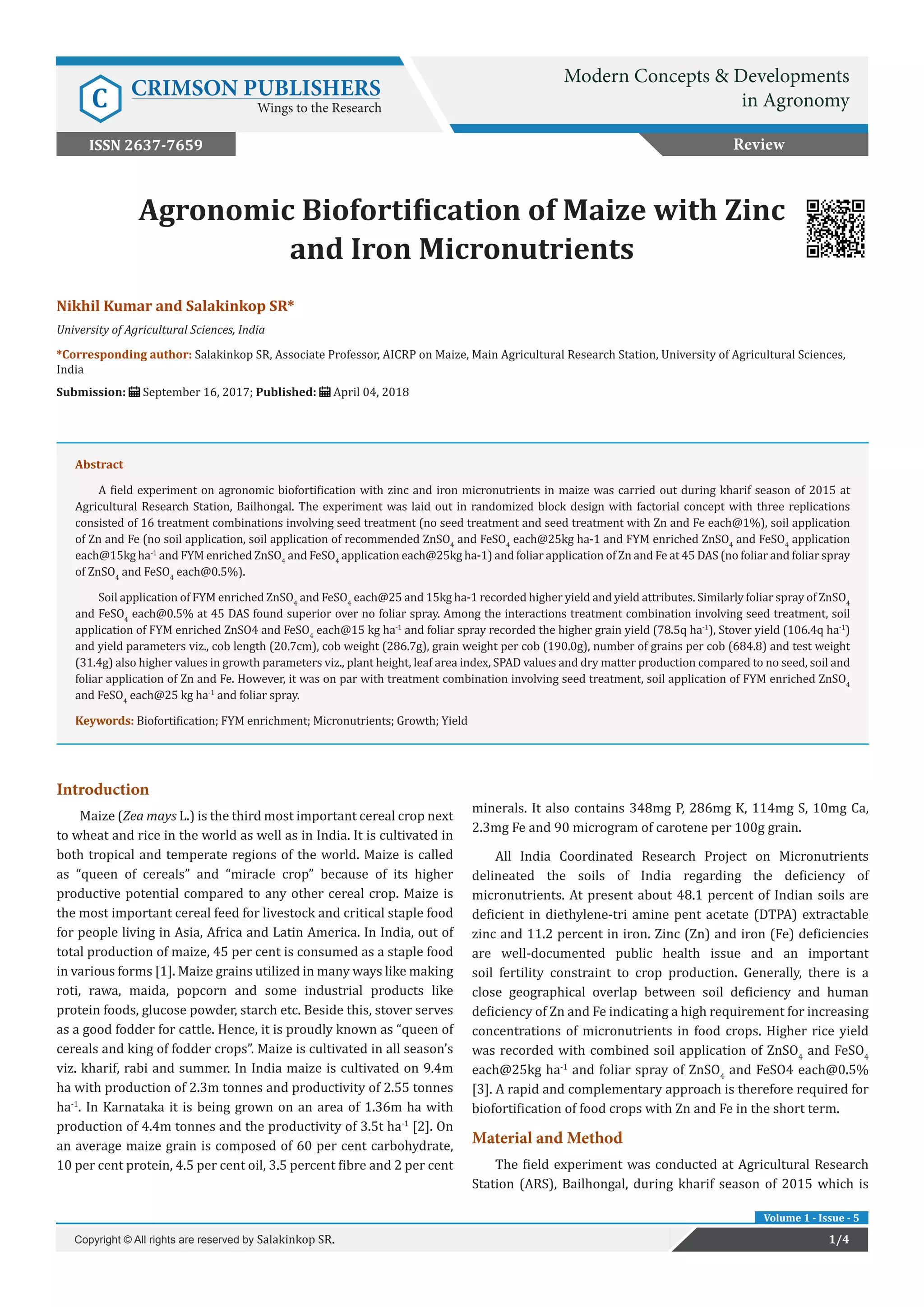 Agronomic Biofortification of Maize with Zinc and Iron Micronutrients ...
