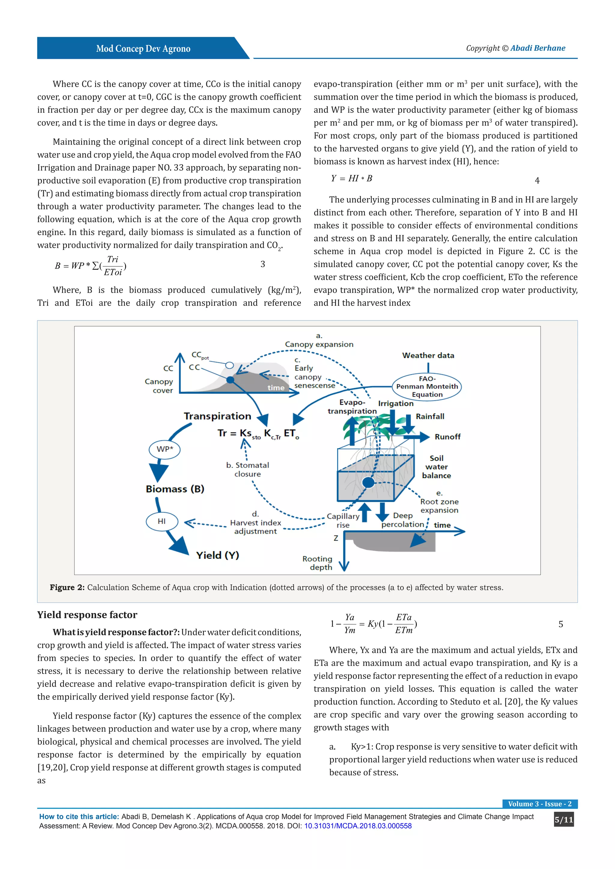 Applications of Aqua crop Model for Improved Field Management ...