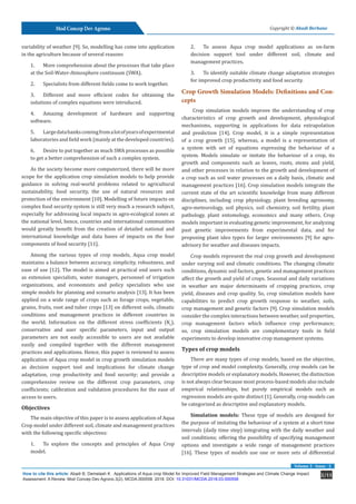 Applications of Aqua crop Model for Improved Field Management ...
