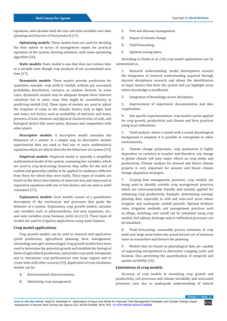 Applications of Aqua crop Model for Improved Field Management ...