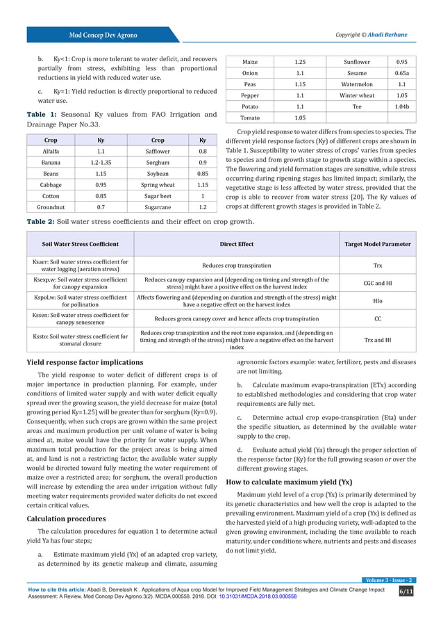 Applications of Aqua crop Model for Improved Field Management ...
