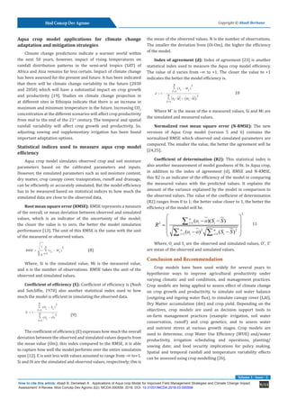 Applications of Aqua crop Model for Improved Field Management ...
