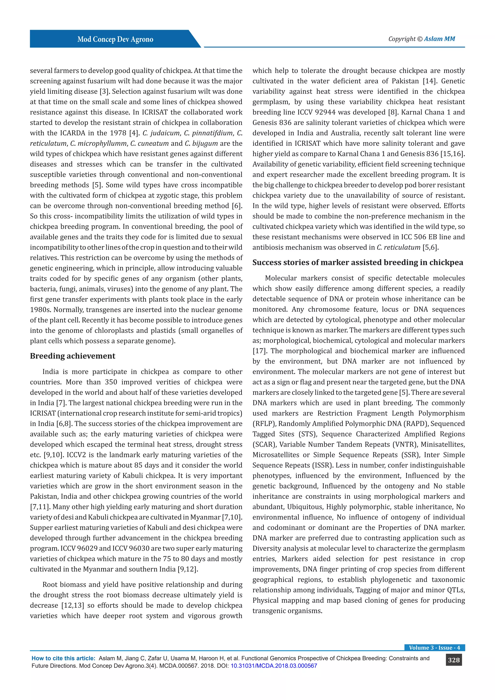 Functional Genomics Prospective of Chickpea Breeding: Constraints and Future Directions by Aslam ...