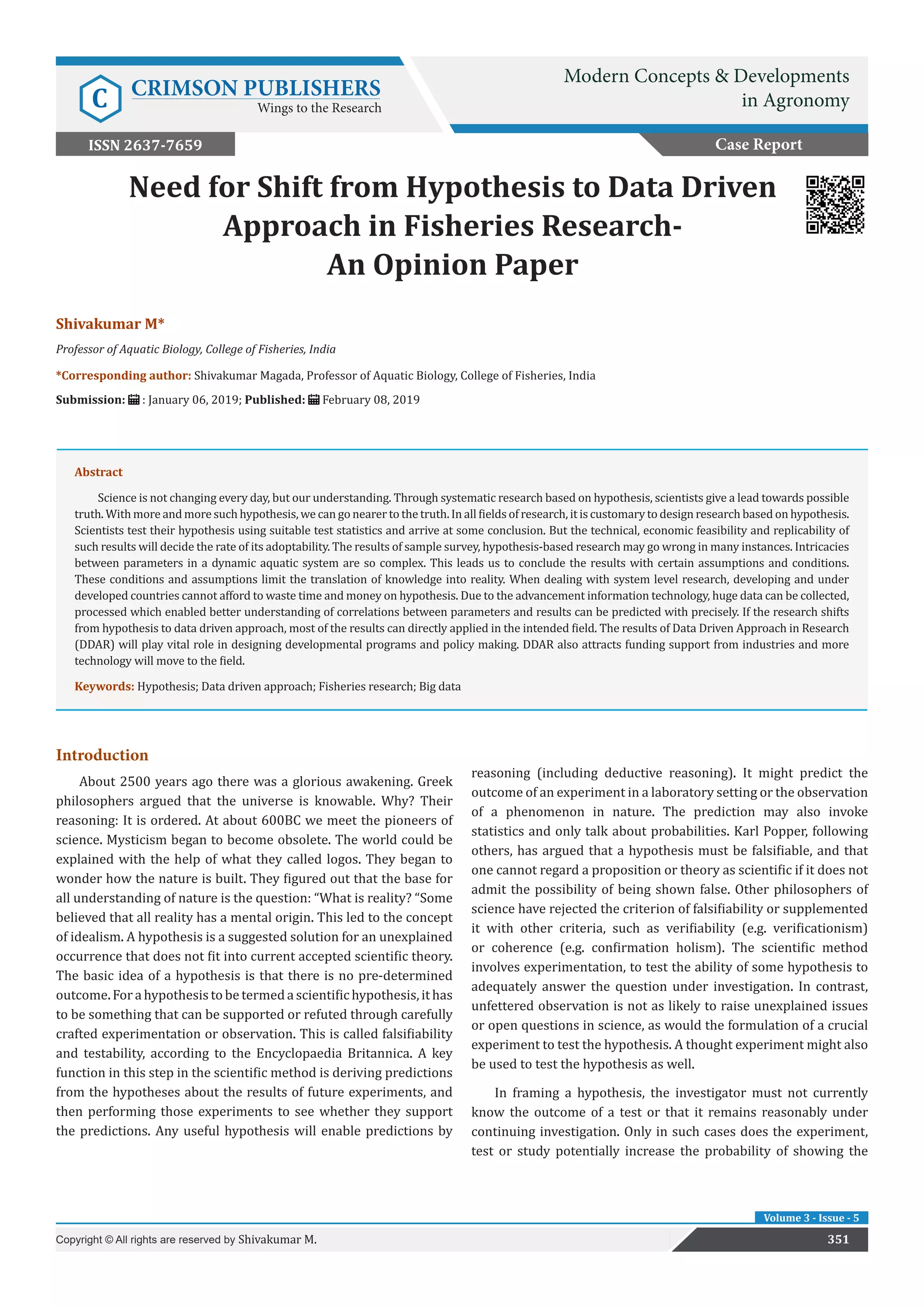 Need for Shift from Hypothesis to Data Driven Approach in Fisheries Research- An Opinion Paper ...